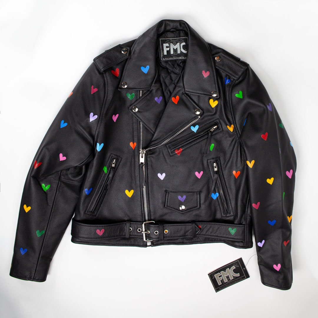 MADE TO ORDER / Custom Hand-painted Hearts on Genuine Leather ...