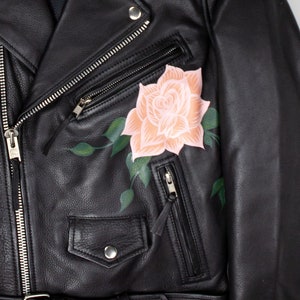 MADE TO ORDER / Custom Hand-painted Roses on Genuine Leather Biker ...