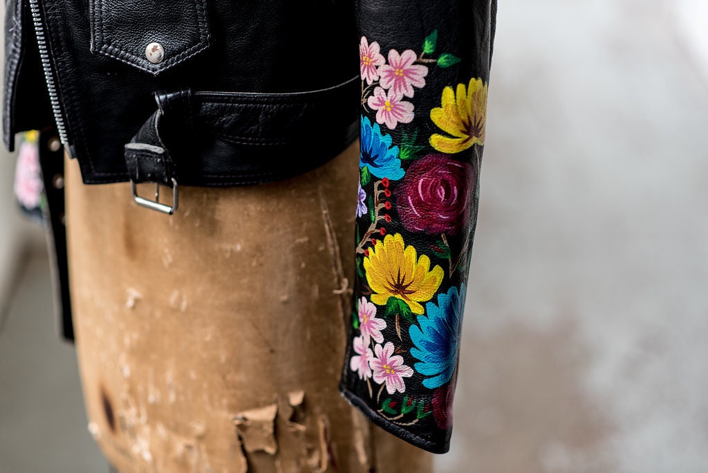 MADE TO ORDER / Custom Hand-painted Tapestry Cuffs on Genuine Leather ...