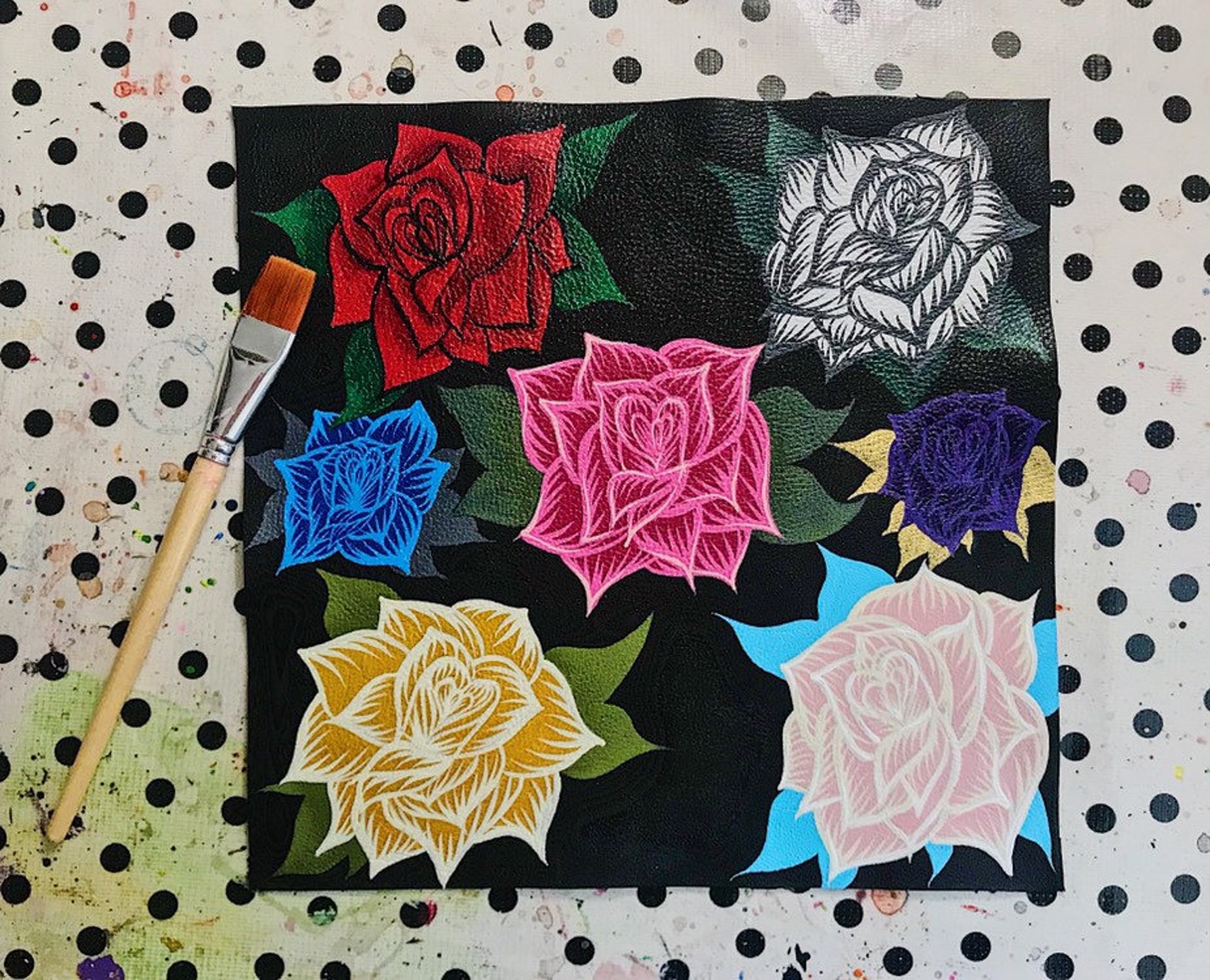 MADE TO ORDER / Custom Hand-painted Roses on Genuine Leather | Etsy