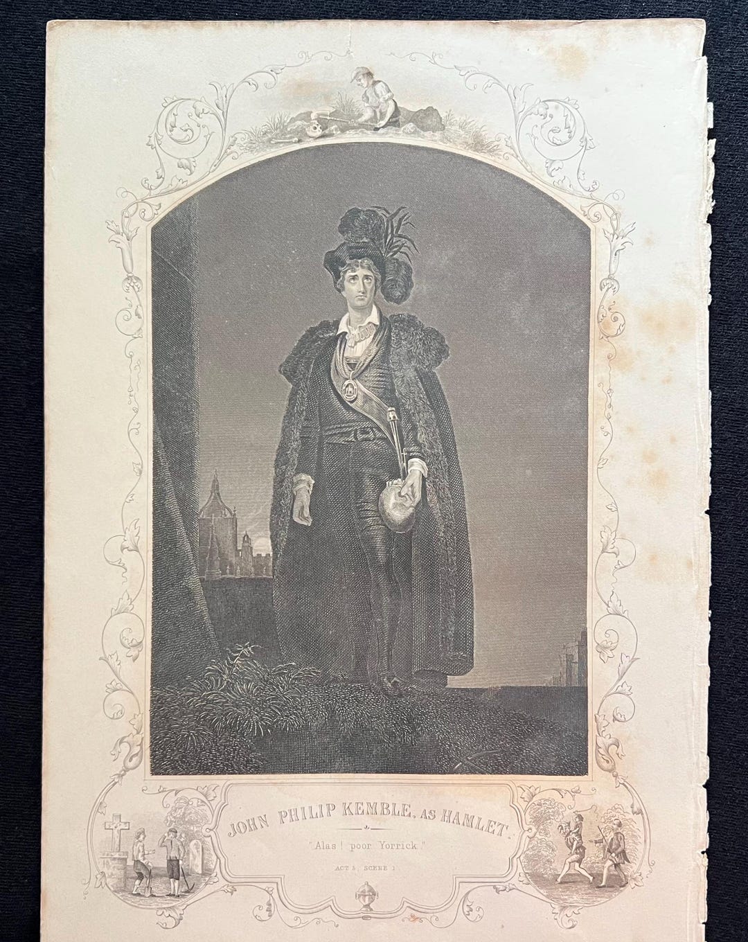 ANTIQUE ENGRAVING; Mid-19th Century, John Philip Kemble as Hamlet ...