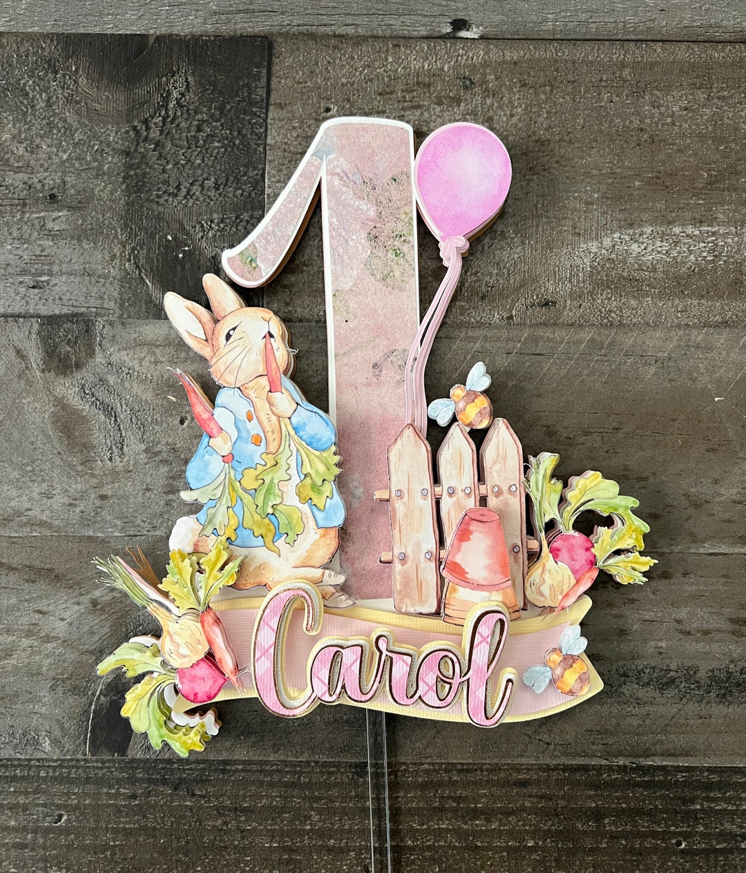 Rabbit Girl Cake Topper, Party Decorations, Girl Birthday Party Rabbit ...