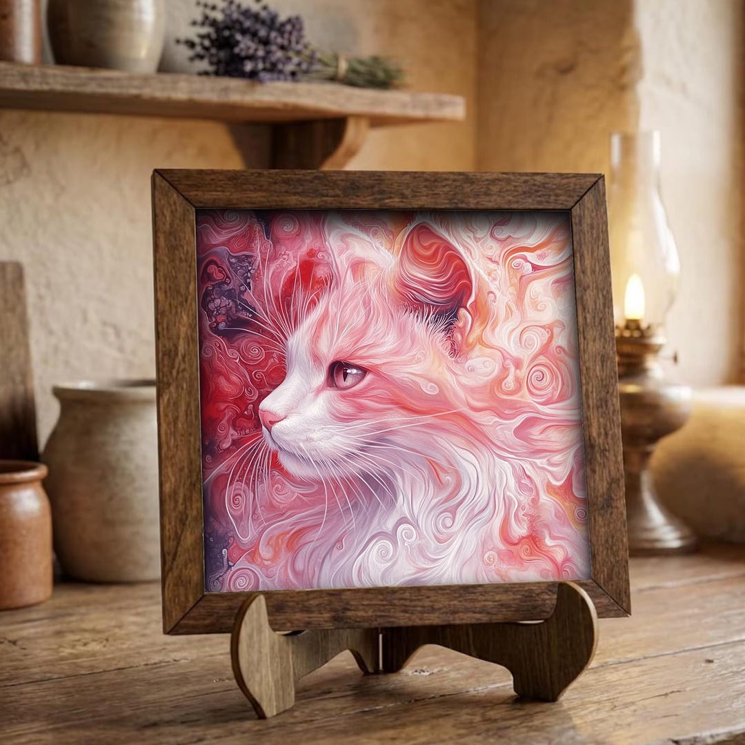 Pink Cat Wood Sign With Easel | Watercolor Pet Portrait Decor, Cat ...