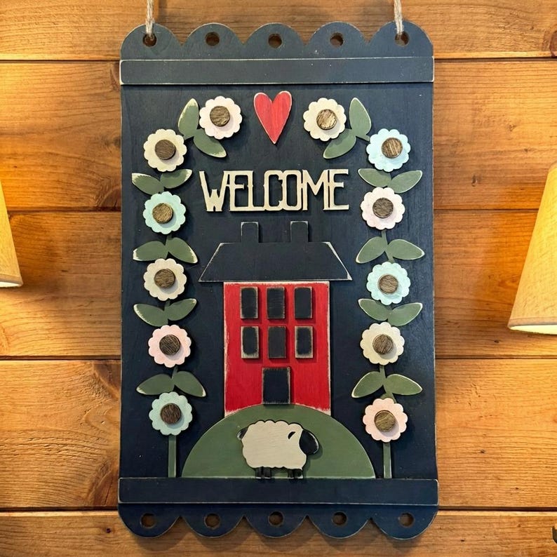 Farmhouse Welcome Sign | Sheep & Barn Wood Wall Decor | Handmade ...