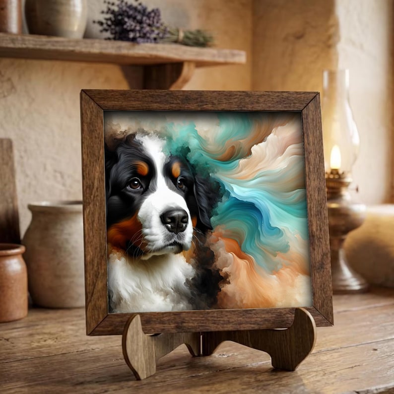 Bernese Mountain Dog Wood Sign With Easel | Watercolor Pet Portrait ...