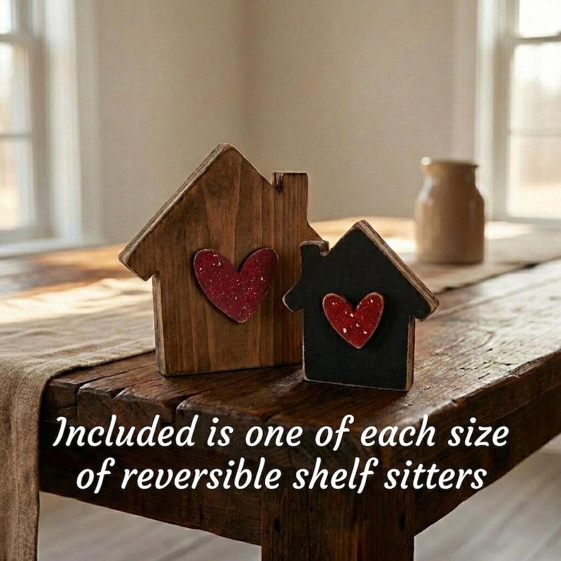 Reversible Wood House Shelf Sitters, Rustic Farmhouse Decor, Set of 2 ...