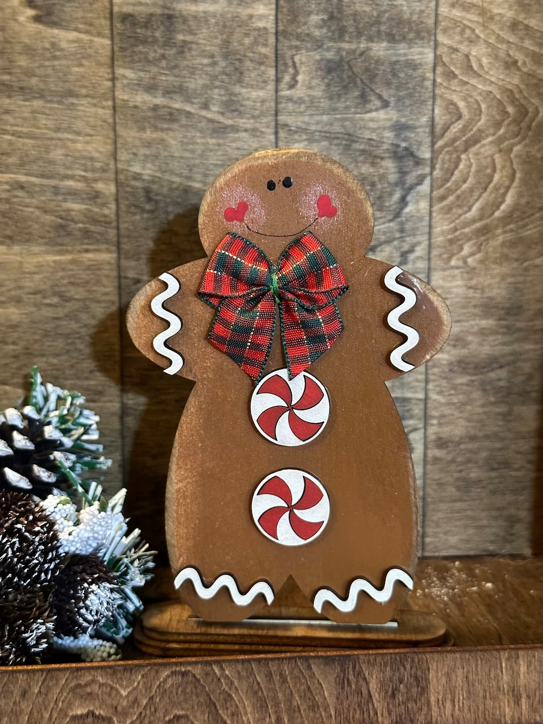 Handcrafted Wooden Gingerbread Man Decoration - Rustic Christmas Decor ...