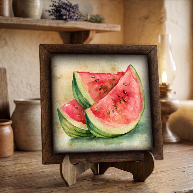 Watermelon Wood Sign With Easel | Rustic Farmhouse Kitchen Decor, Fruit ...