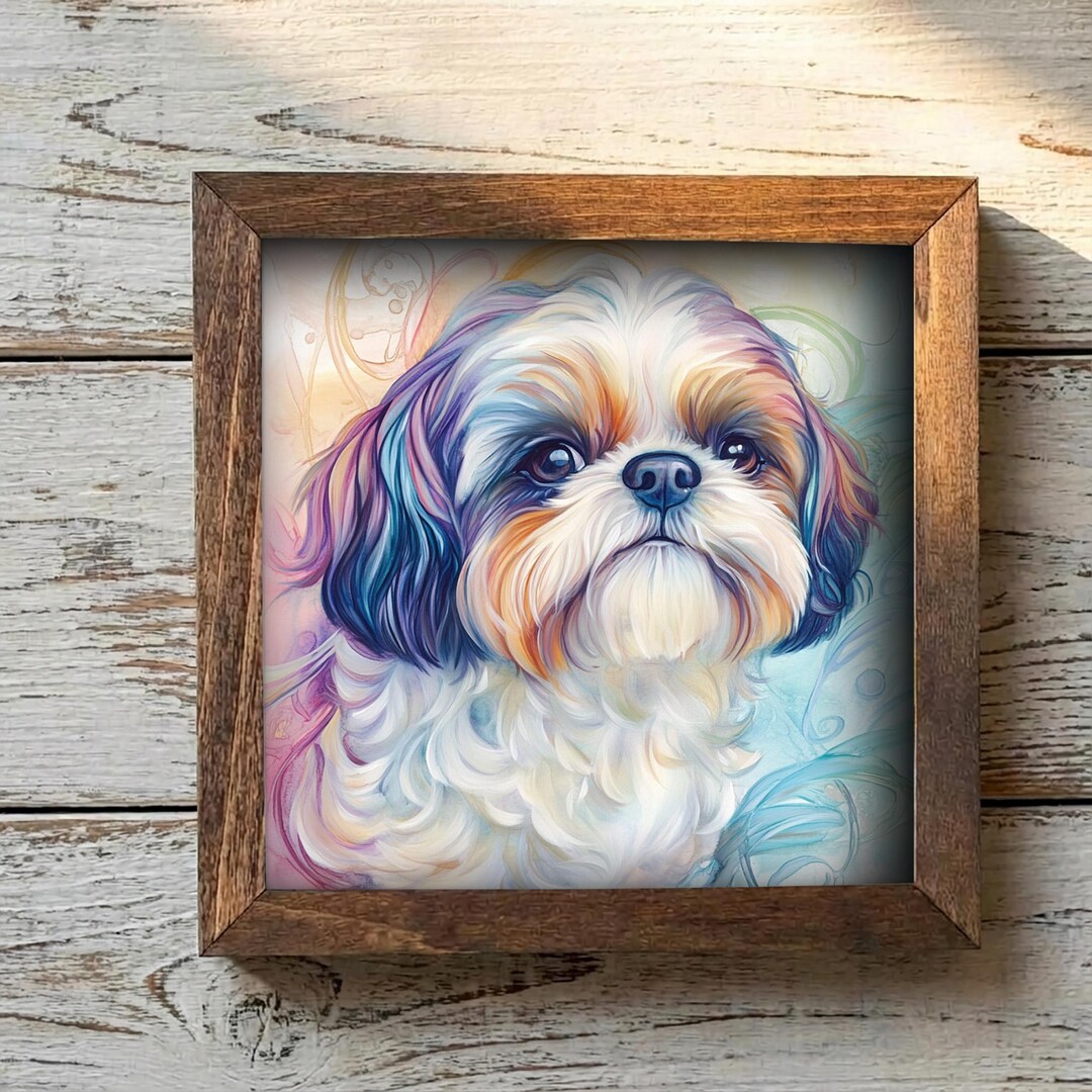 Tri-color Shih Tzu Dog Framed Wall Art, Watercolor Portrait, 5.5 Inch ...