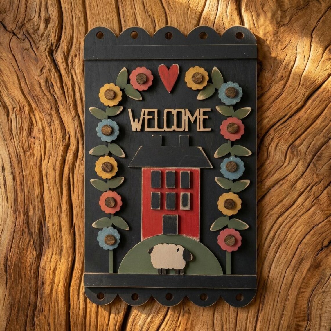 Farmhouse Welcome Sign | Sheep & Barn Wood Wall Decor | Handmade ...