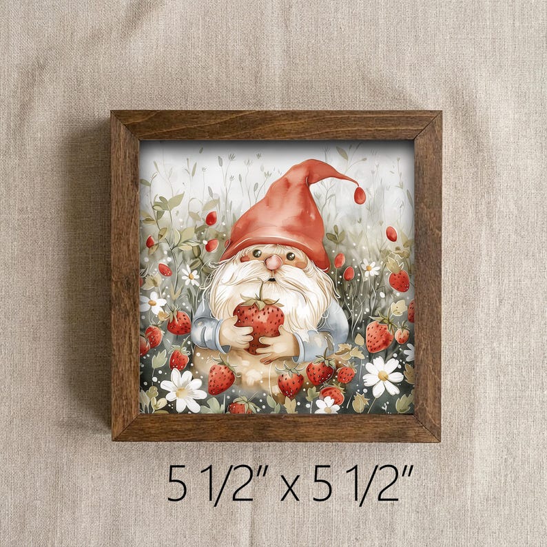 Strawberry Gnome Wood Sign With Easel | Watercolor Garden Decor ...