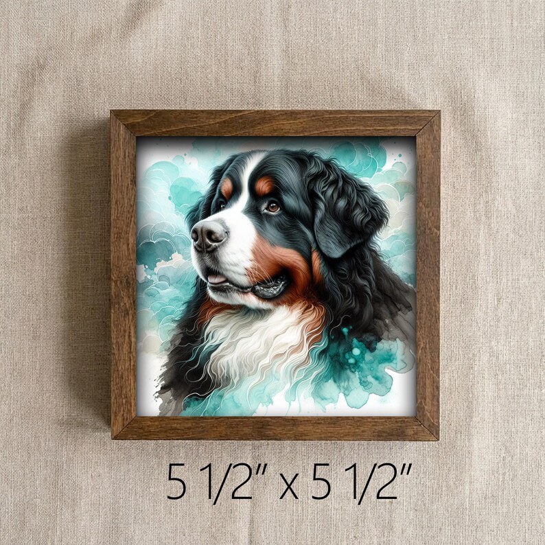 Bernese Mountain Dog Wood Sign With Easel | Watercolor Dog Portrait Art ...