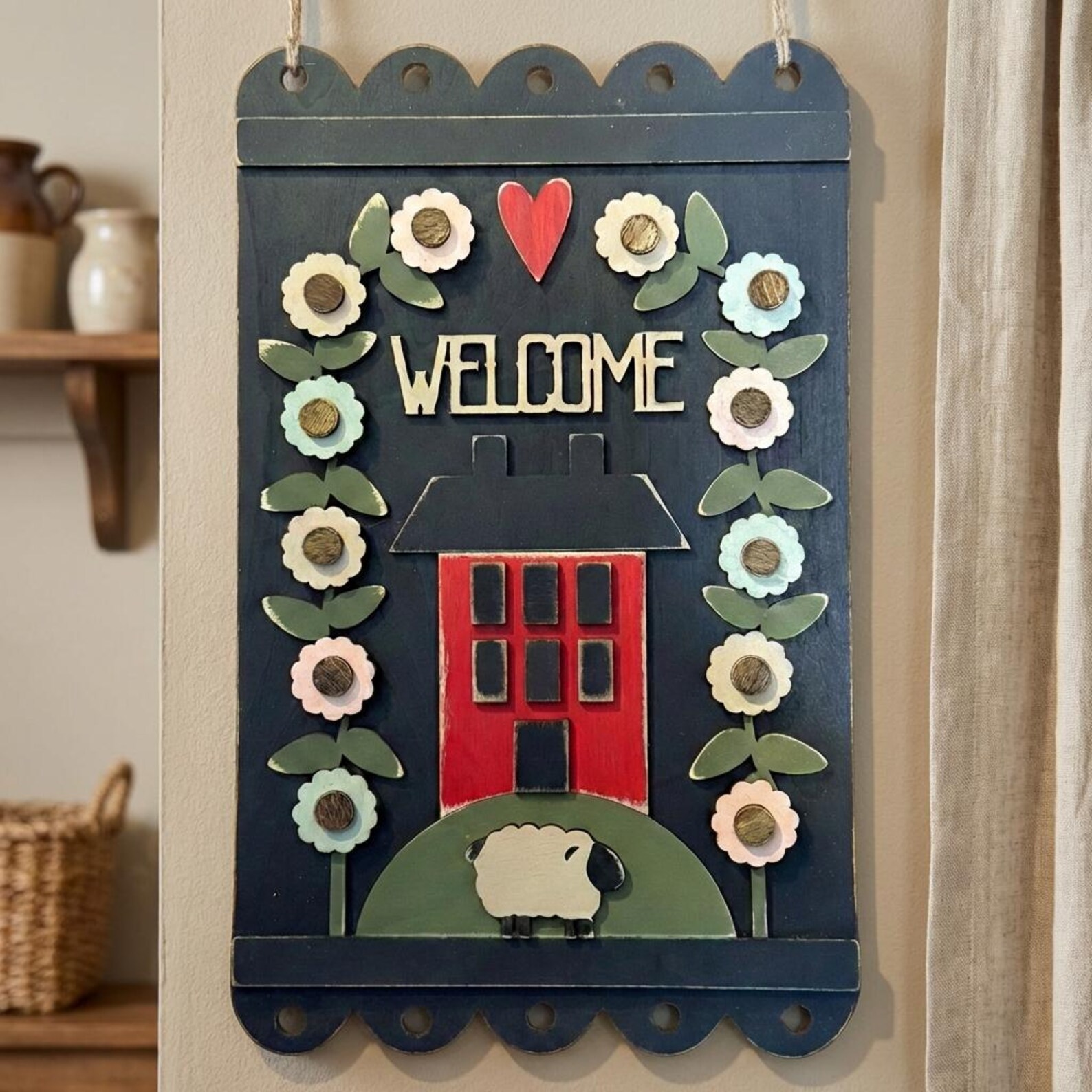 Farmhouse Welcome Sign | Sheep & Barn Wood Wall Decor | Handmade ...