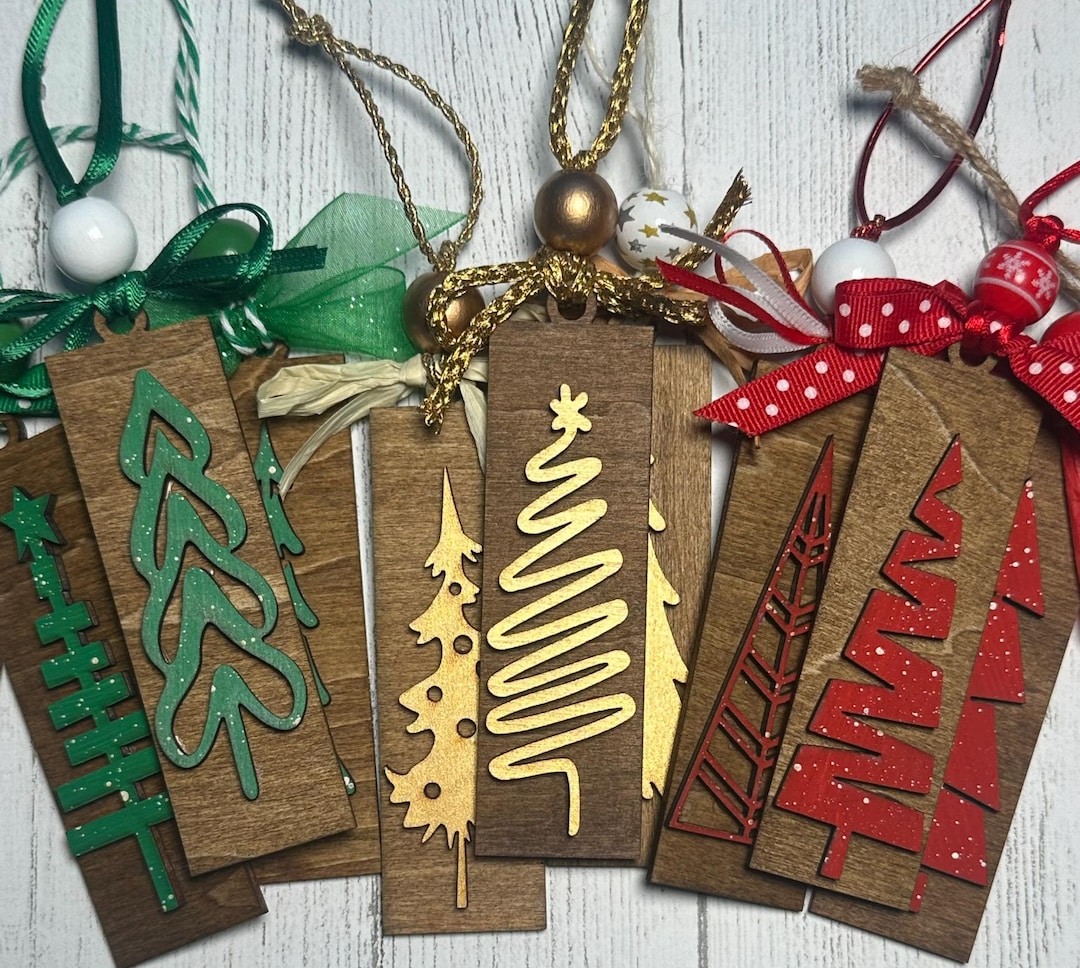 Handcrafted Wood Christmas Tree Ornament - Red, Green, or Gold - Etsy
