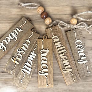 Personalized Wooden Name Ornament With Beads - Rustic Custom Name Tag ...