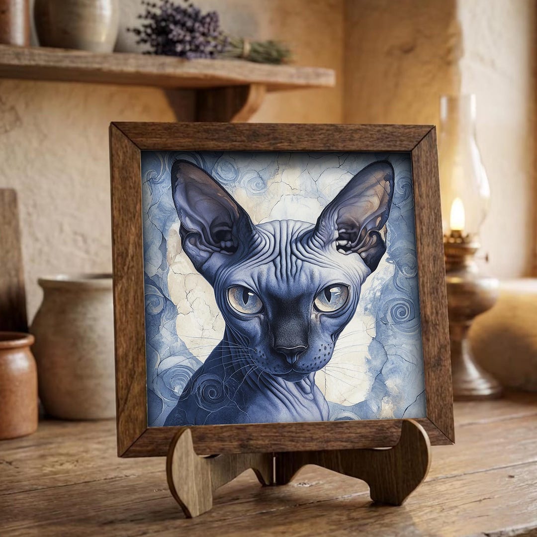 Sphynx Cat Wood Sign With Easel | Blue Watercolor Pet Portrait Decor ...