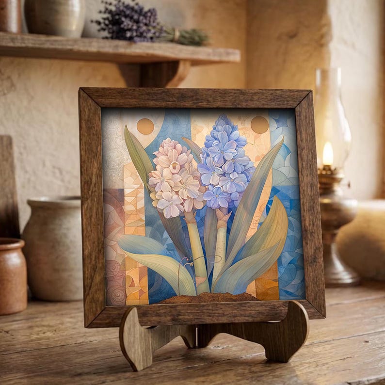 Whimsical Hyacinth Wood Sign With Easel | Botanical Spring Flower Decor ...