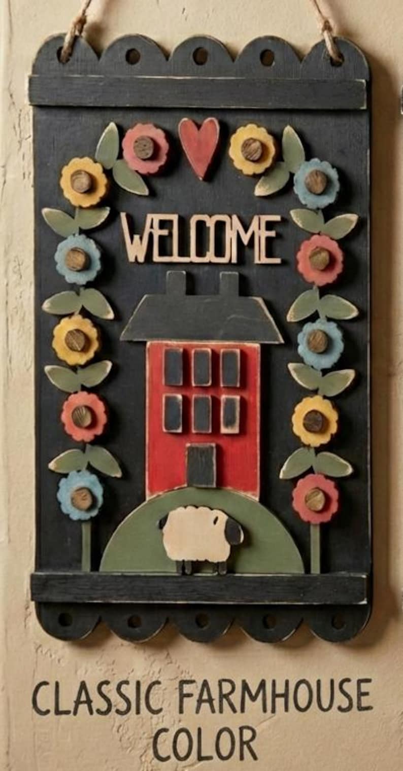 Farmhouse Welcome Sign | Sheep & Barn Wood Wall Decor | Handmade ...
