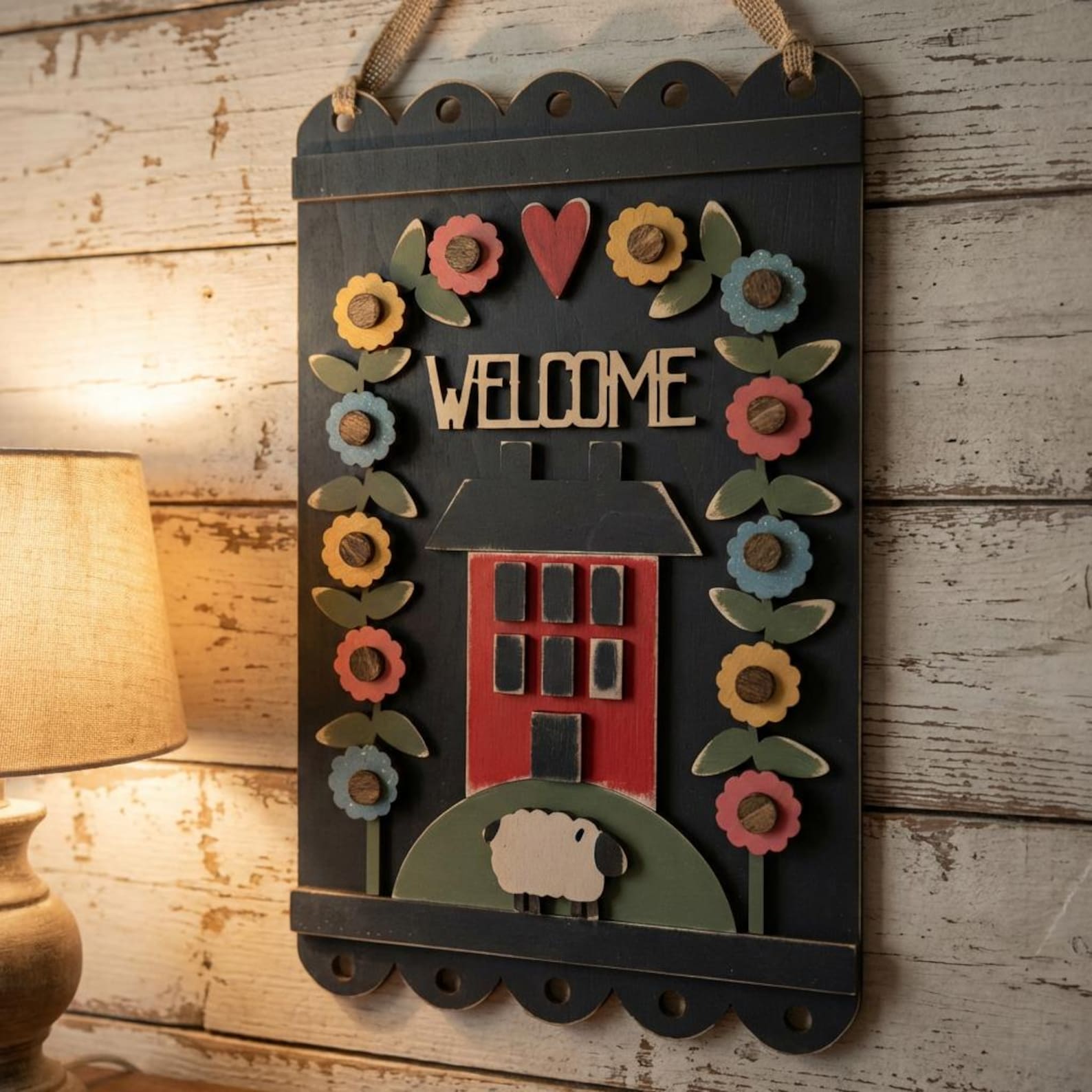 Handmade Farmhouse Welcome Sign | Sheep & Barn Wood Decor - Etsy
