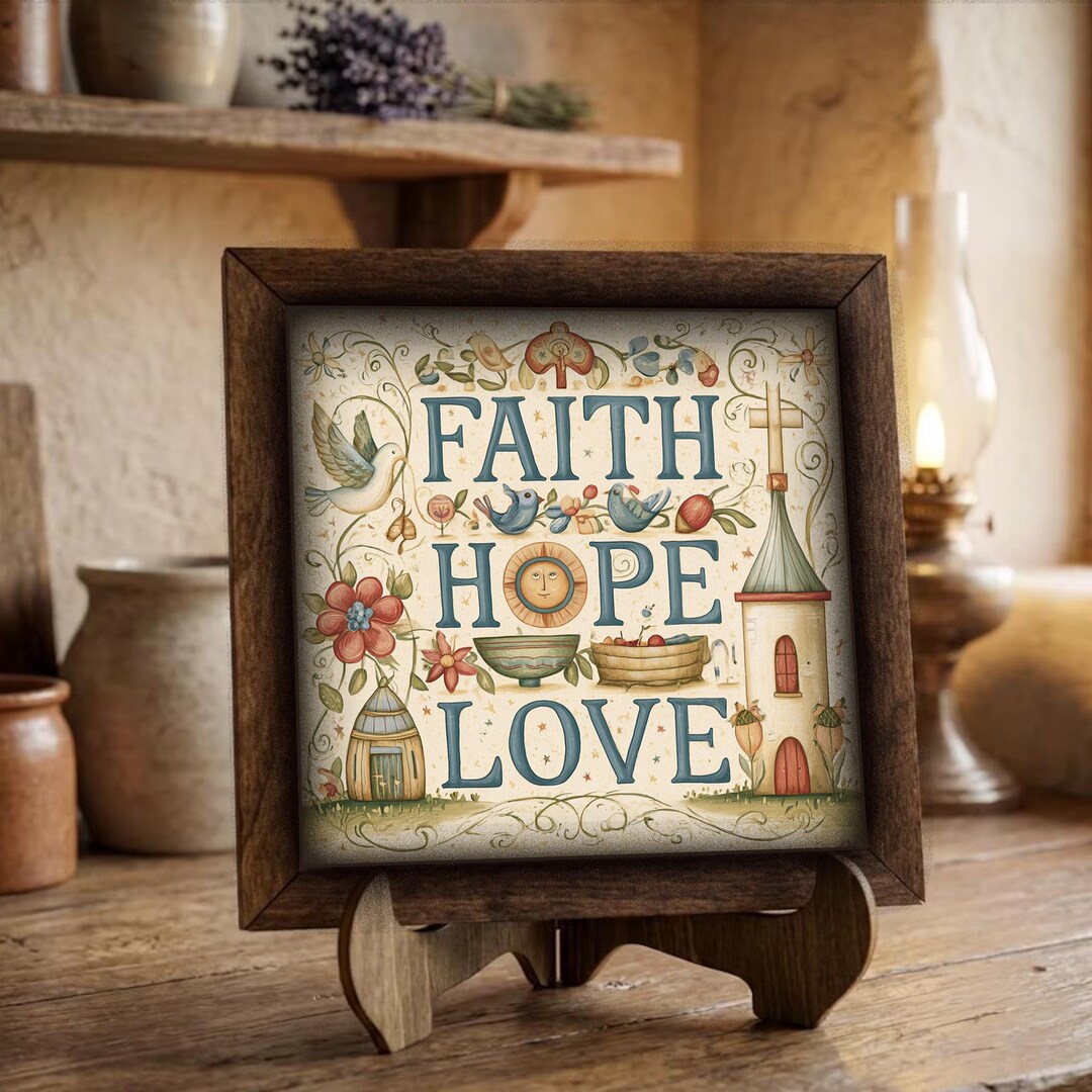 Faith Hope Love Wood Sign With Easel | Rustic Farmhouse Faith Decor ...