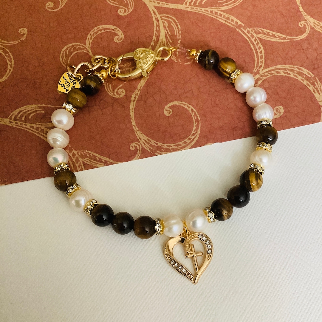 Freshwater Pearls & Tigre Eye Gemstone Dog Cat Collar Necklace Real ...