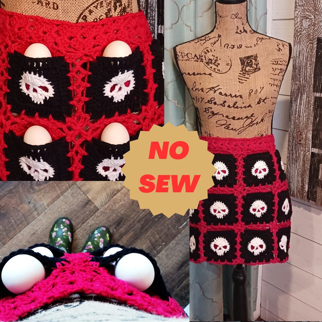 Skull Egg Gathering Apron, Egg Apron, Crochet Pattern, No Sew, Hands ...