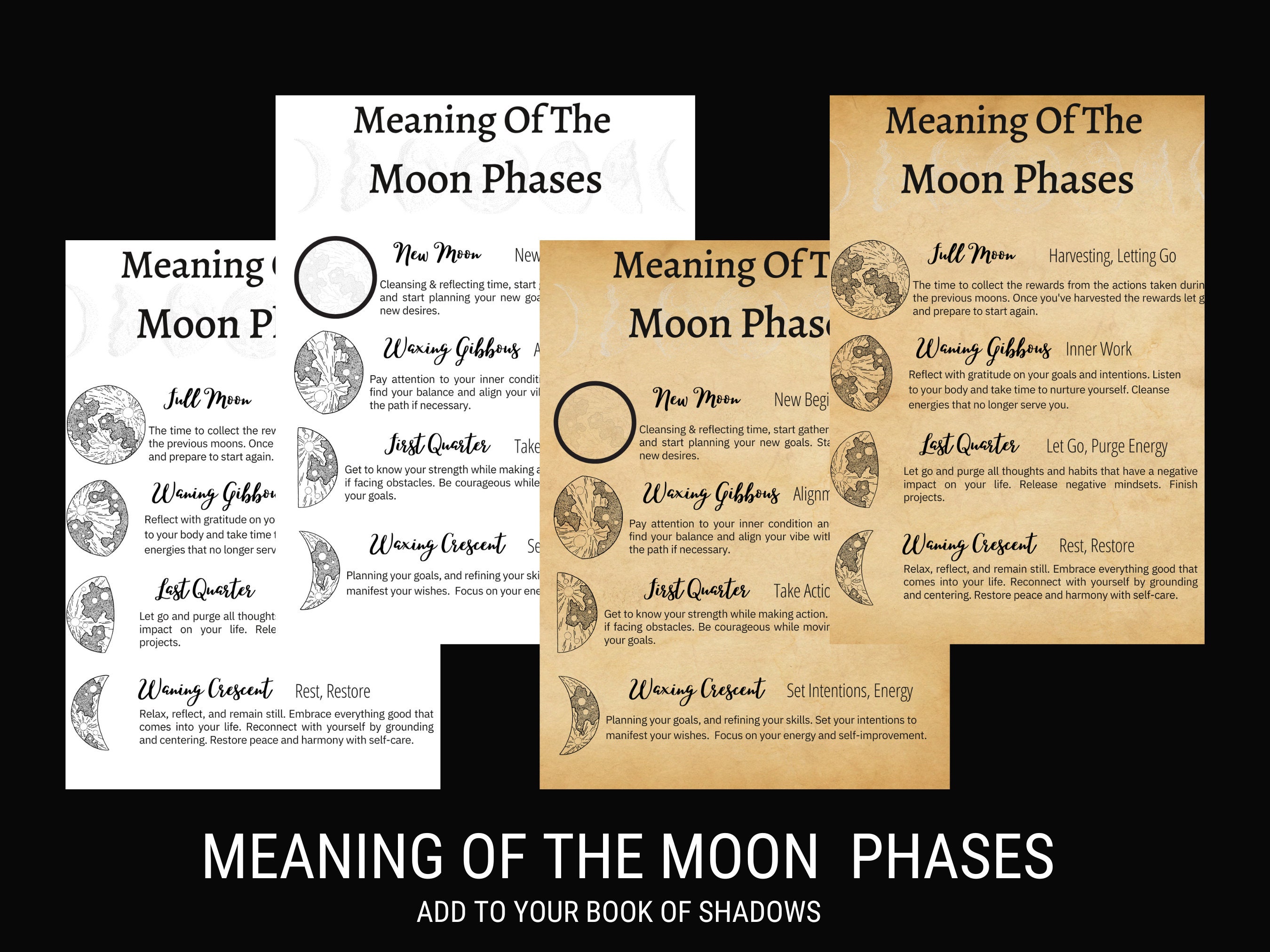 Moon Phases Printable Page, Book of Shadows, Grimoire, Witchcraft ...