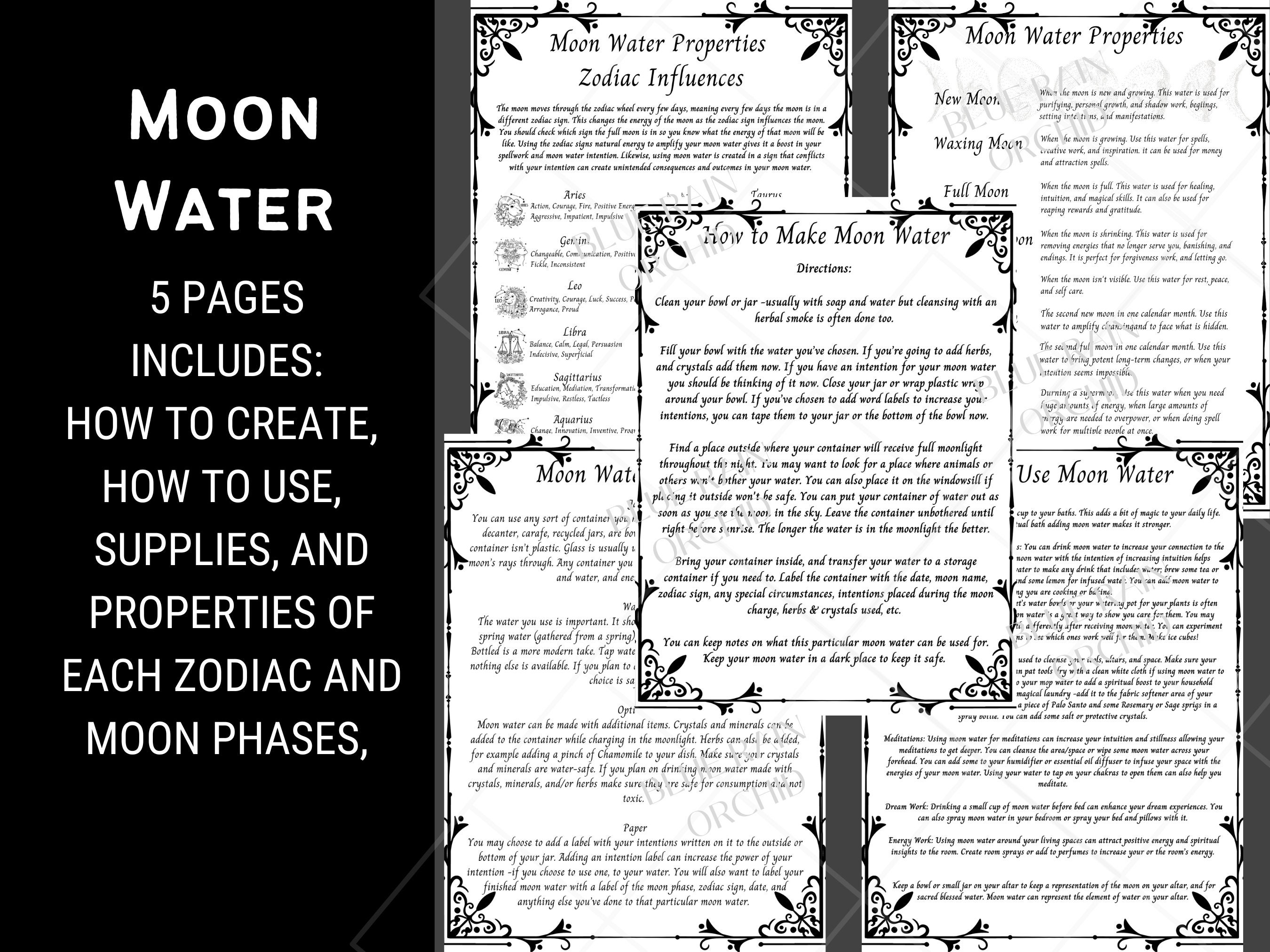 Moon Water Magic Recipe Book, Printable Grimoire Pages, Book of Shadows ...