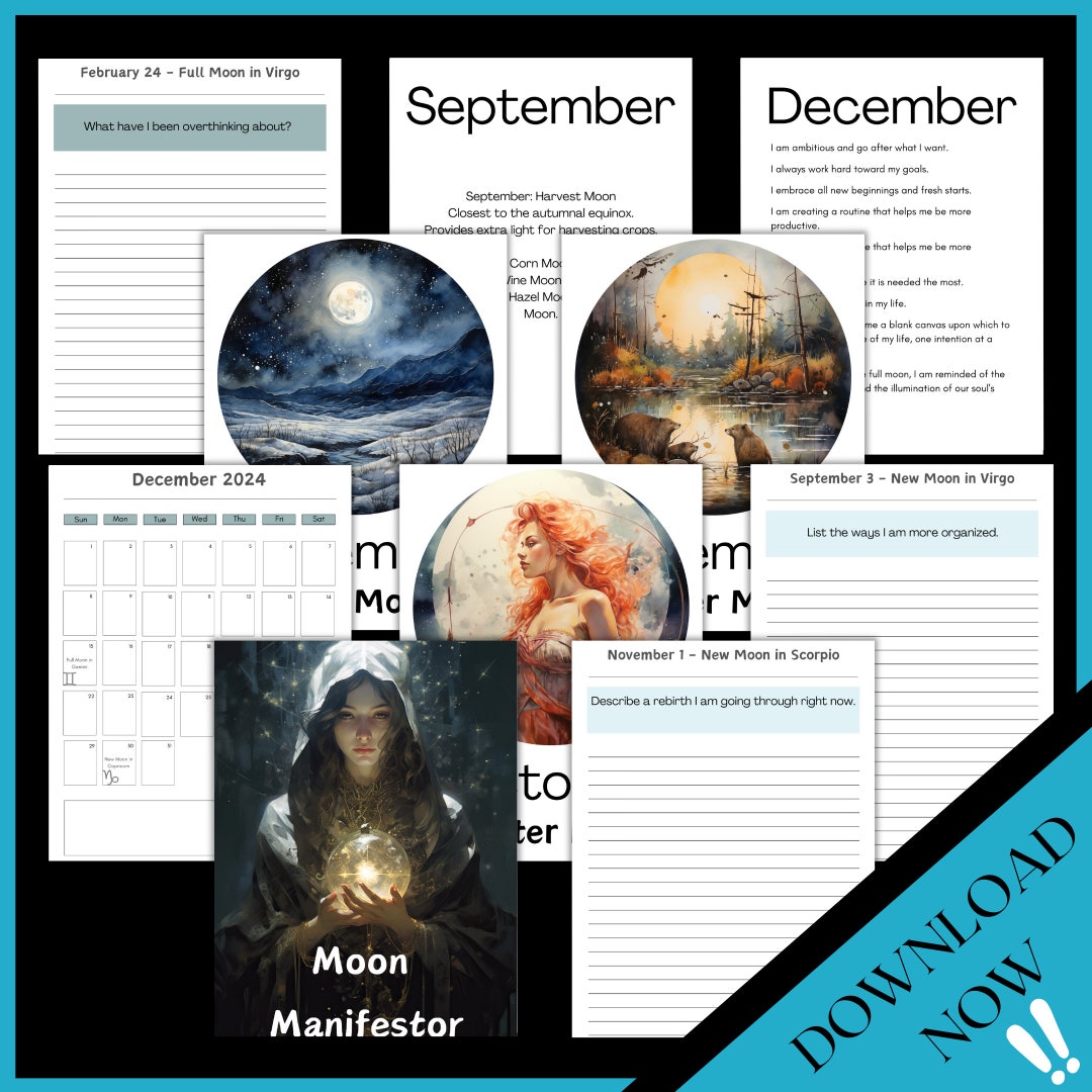 Moon Manifestor Journal, 2024 Moon Phases, Full & New Moon Prompts PDF ...