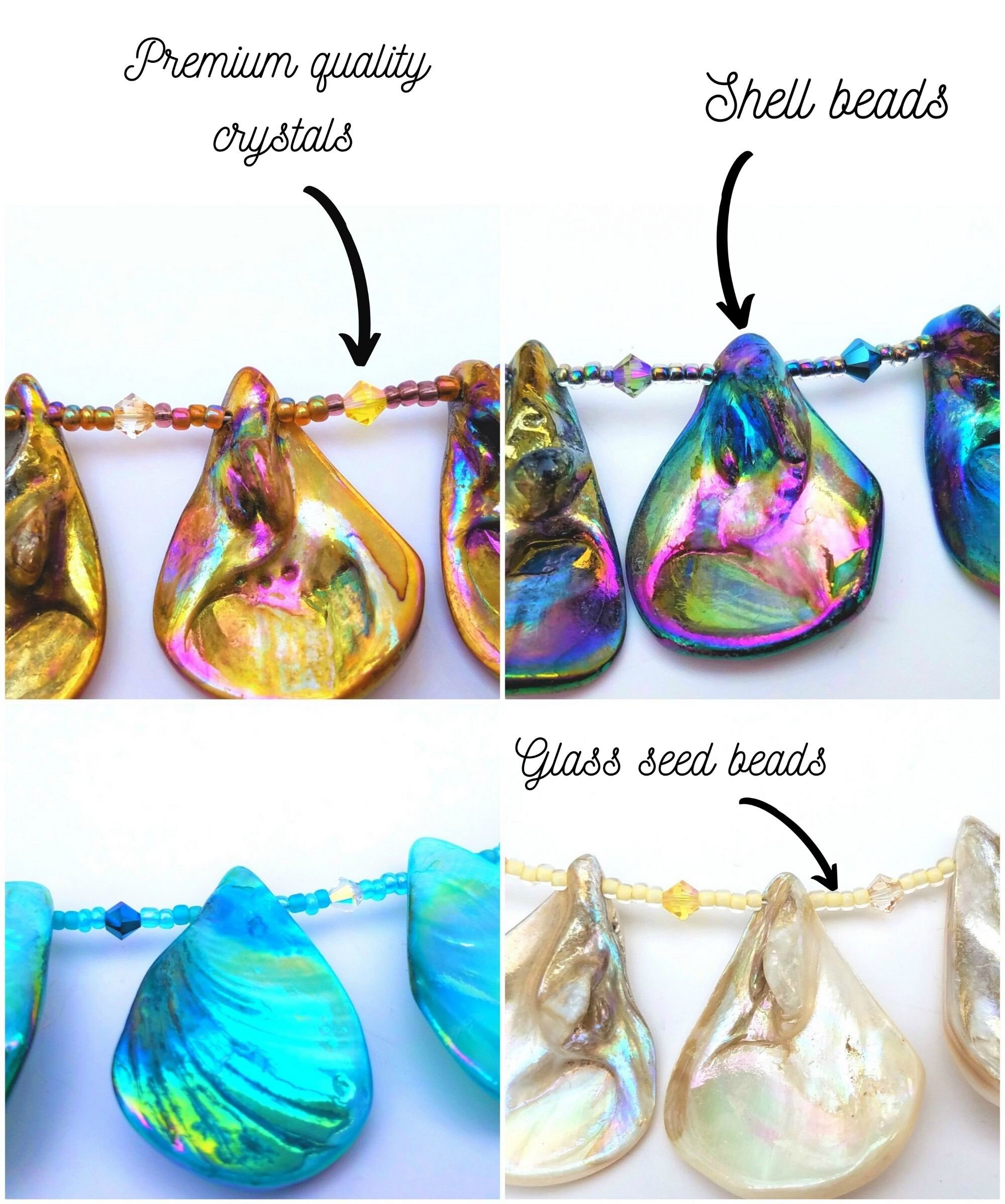 Handmade Iridescent Sea Shell Statement Jewelry Set 4 Color - Etsy