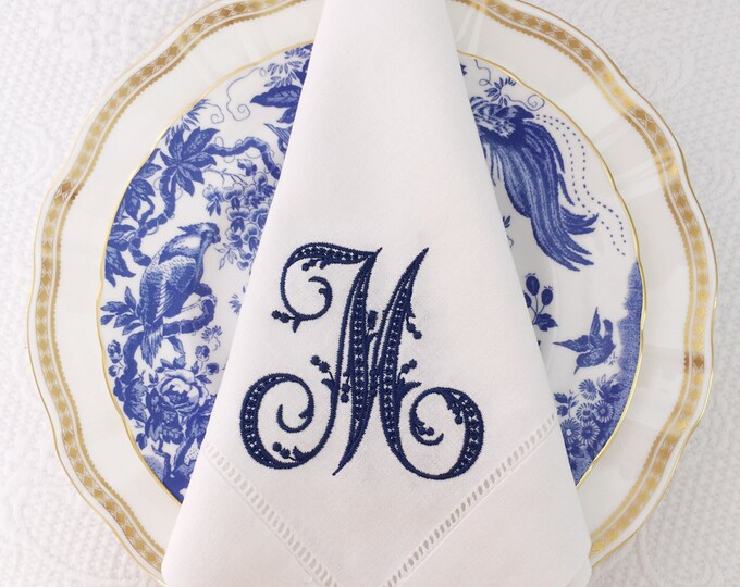 Single Initial Monogrammed Linen Dinner Napkin - Wedding Gift ...