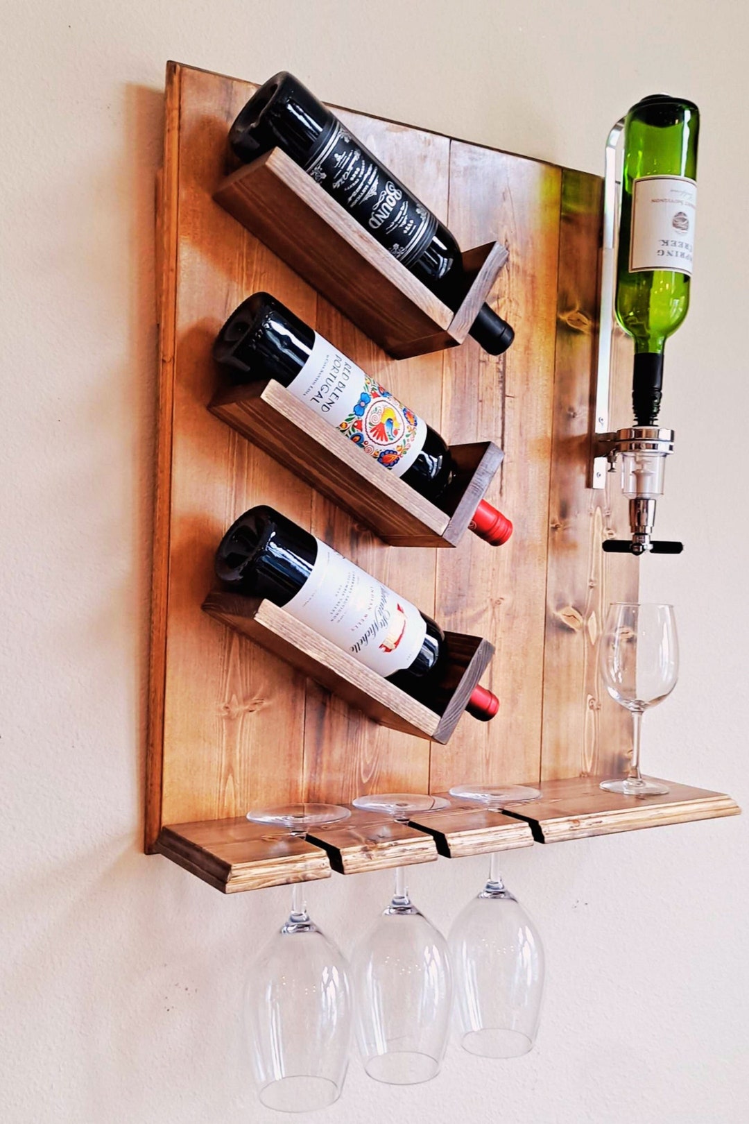 Wall-mounted Wine Rack & Dispenser | Holds 4 Wine Bottles | 3 Wine ...