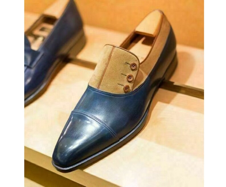 Handmade Blue Suede Leather Loafer Shoes, Casual Shoes for Men, Gift ...