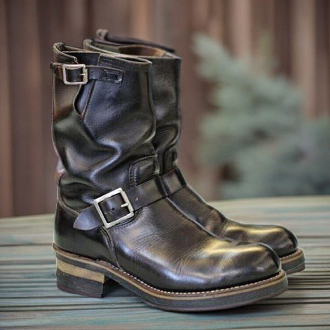 Handmade Men's Black Leather Motorcycle Boots, Men Black Work Boots ...