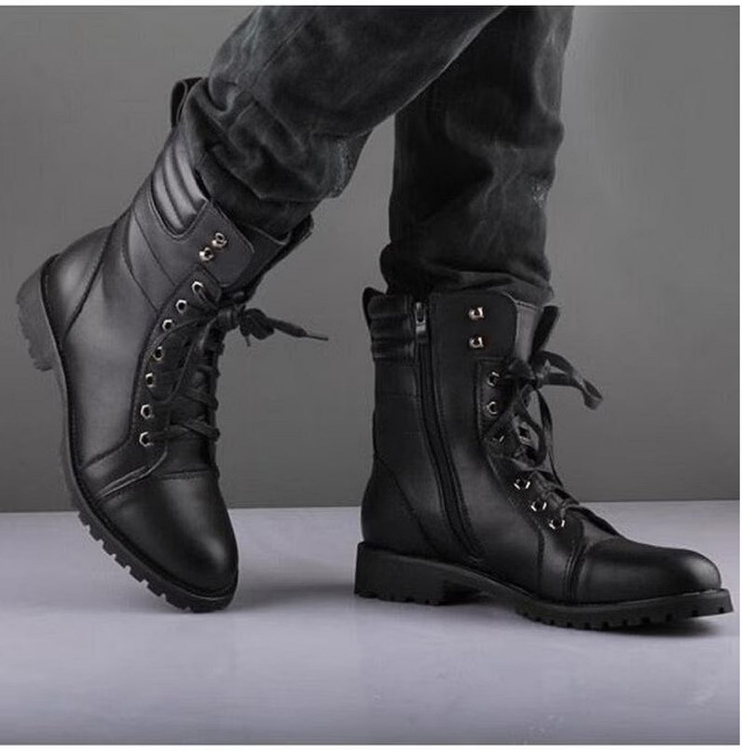 Men's Black Handmade Napoleon Military Boots, Mens Punk Combat Boot - Etsy