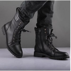 Men's Black Handmade Napoleon Military Boots, Mens Punk Combat Boot - Etsy