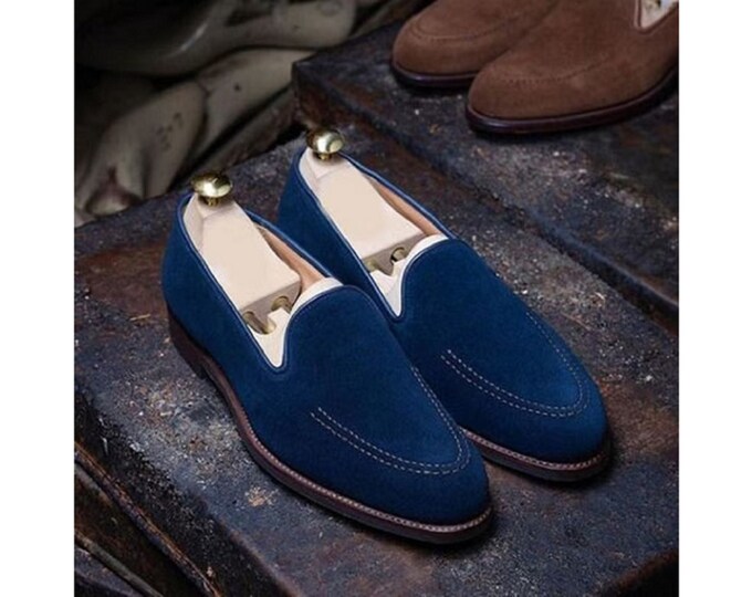 Handmade Mens Brogue Blue Suede Shoes, Men Wingtip Suede Blue Party ...