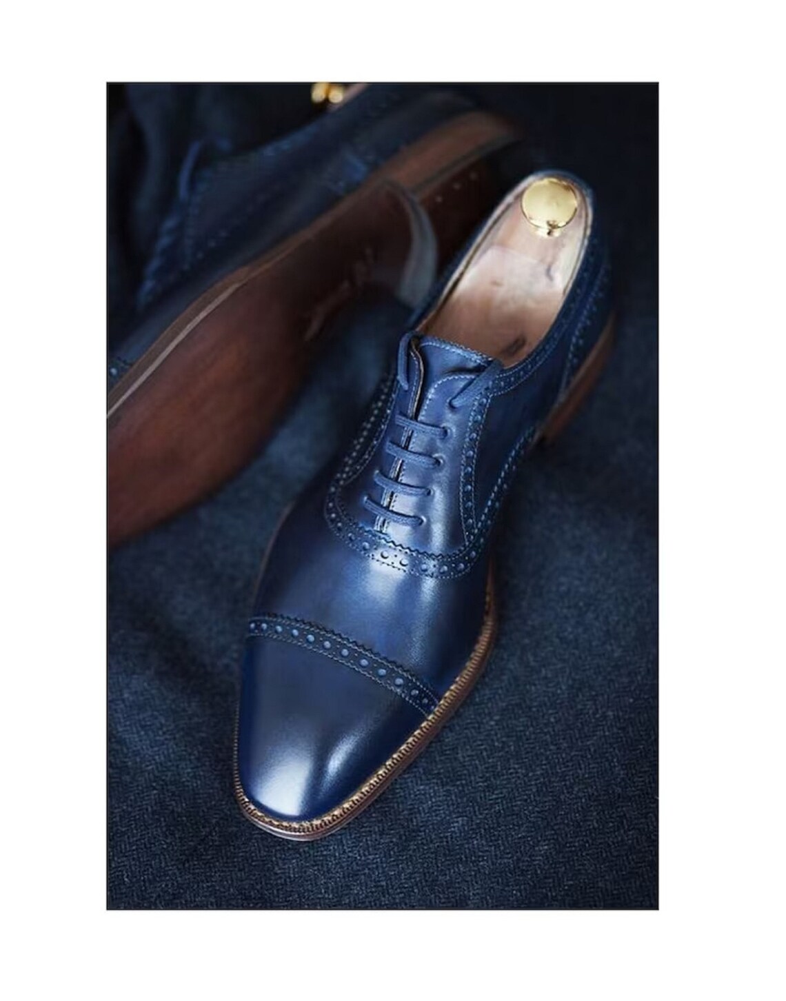 Handmade Men's Blue Leather Formal Dress Shoes With Lace up Closure ...