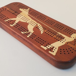Cribbage Board, Boy Walking His Dog, 3 Player, Various Hardwoods, With ...