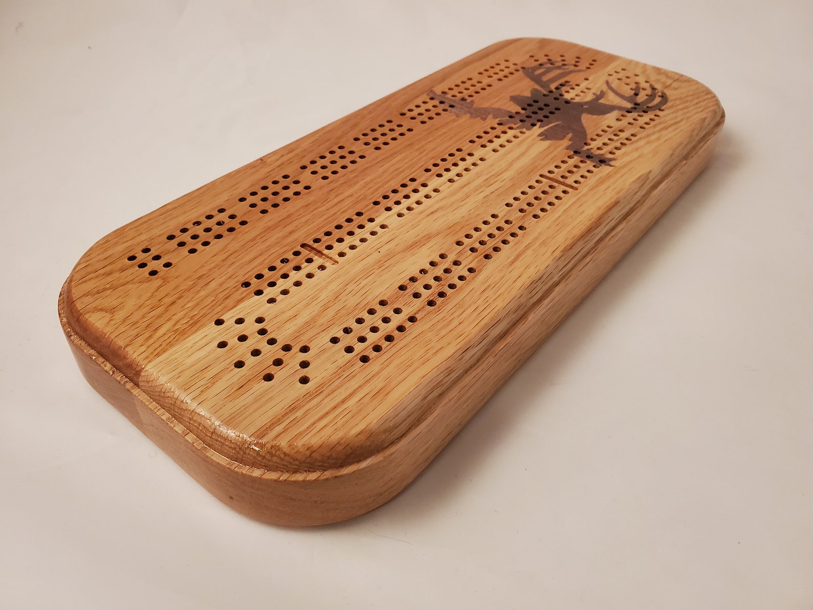 Cribbage Board, Whitetail Deer Inlay, 3 Player, With Pegs and Storage ...