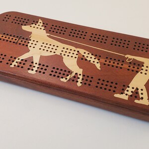 Cribbage Board, Boy Walking His Dog, 3 Player, Various Hardwoods, With ...