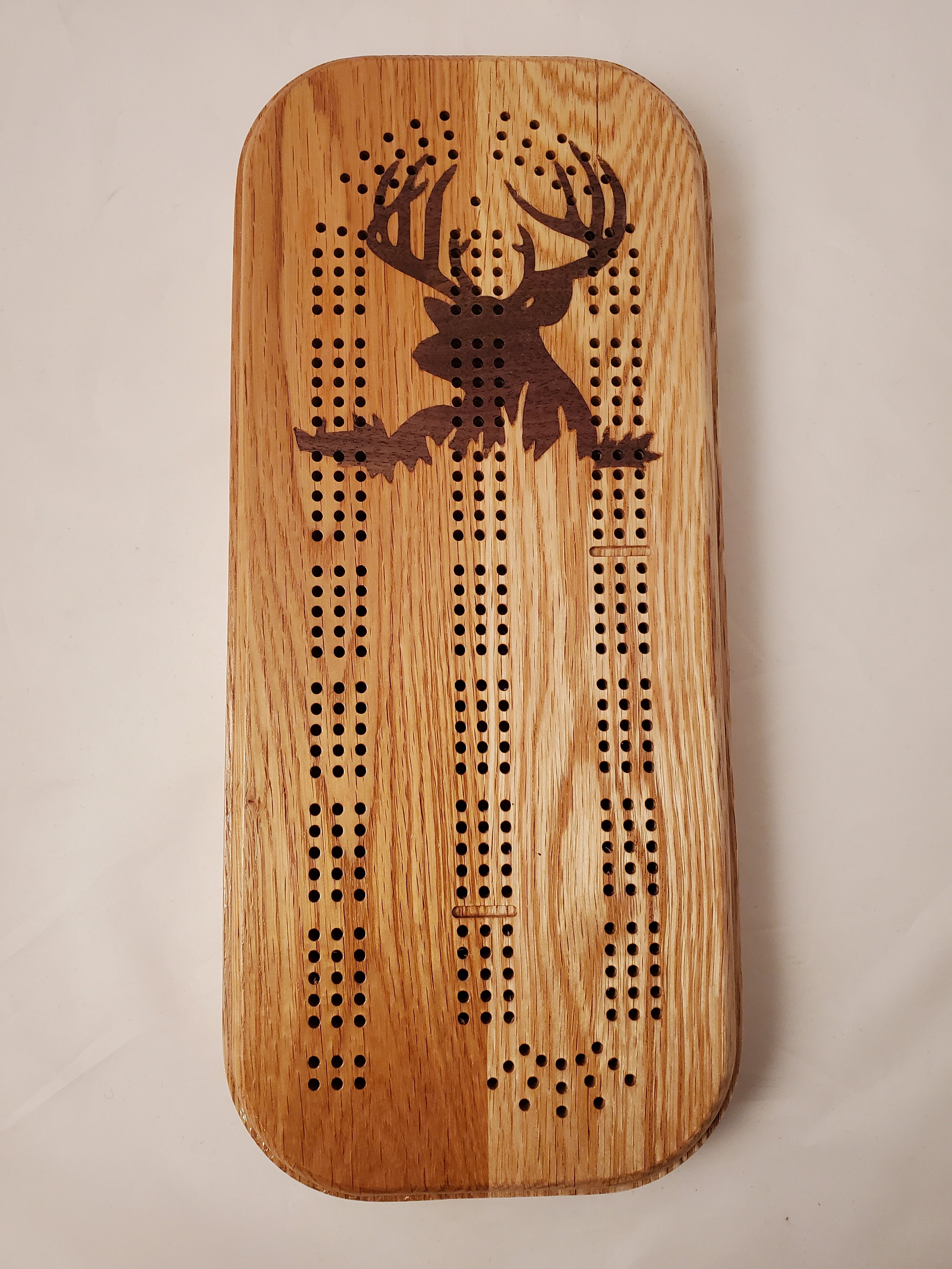Cribbage Board, Whitetail Deer Inlay, 3 Player, With Pegs and Storage ...