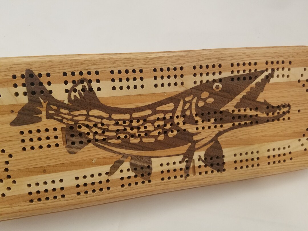 Northern Pike Cribbage Board, With Pegs and Peg Storage, Hardwood With ...