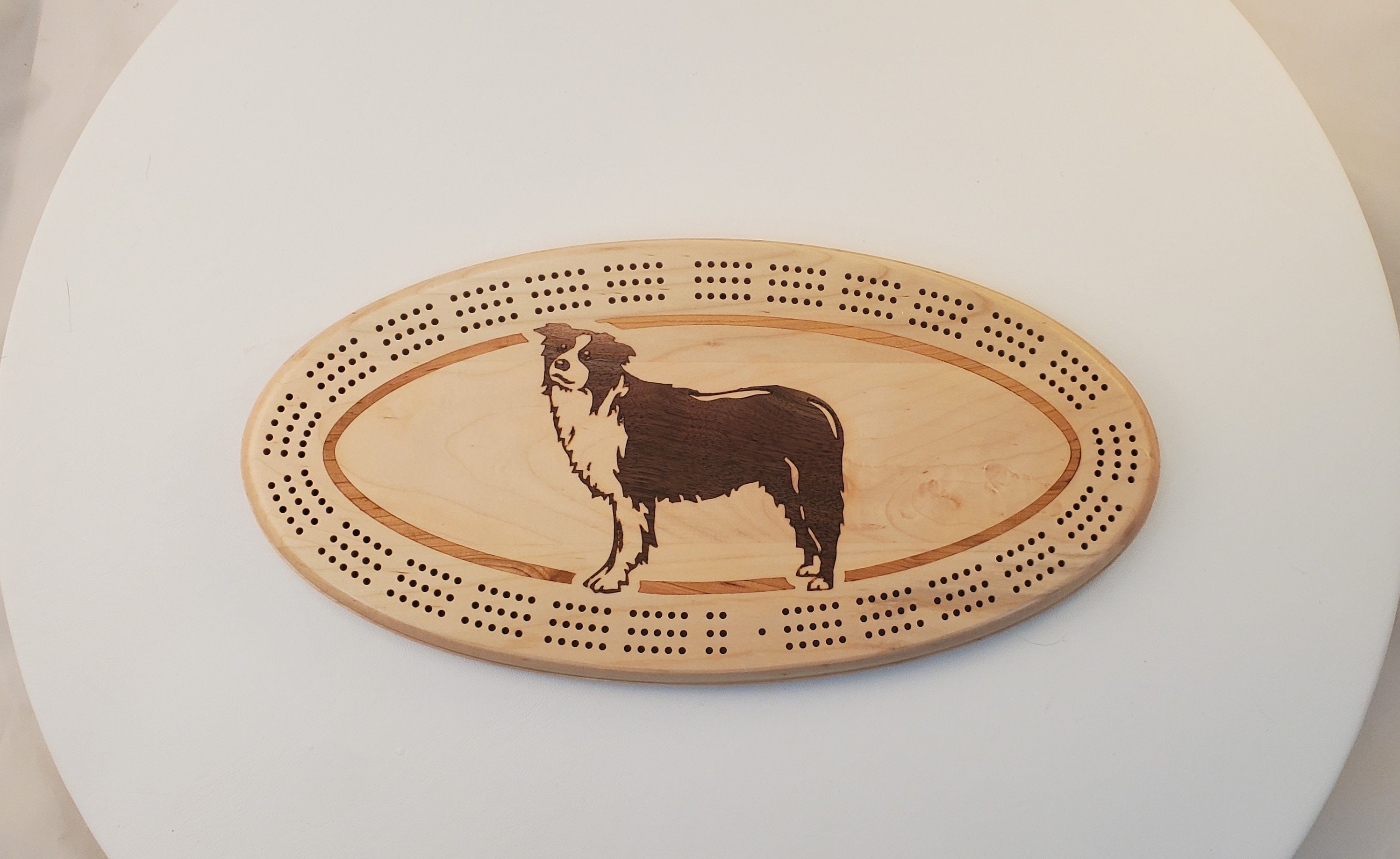 Cribbage Board, Border Collie Dog Inlay, Maple With Walnut Inlay, With ...