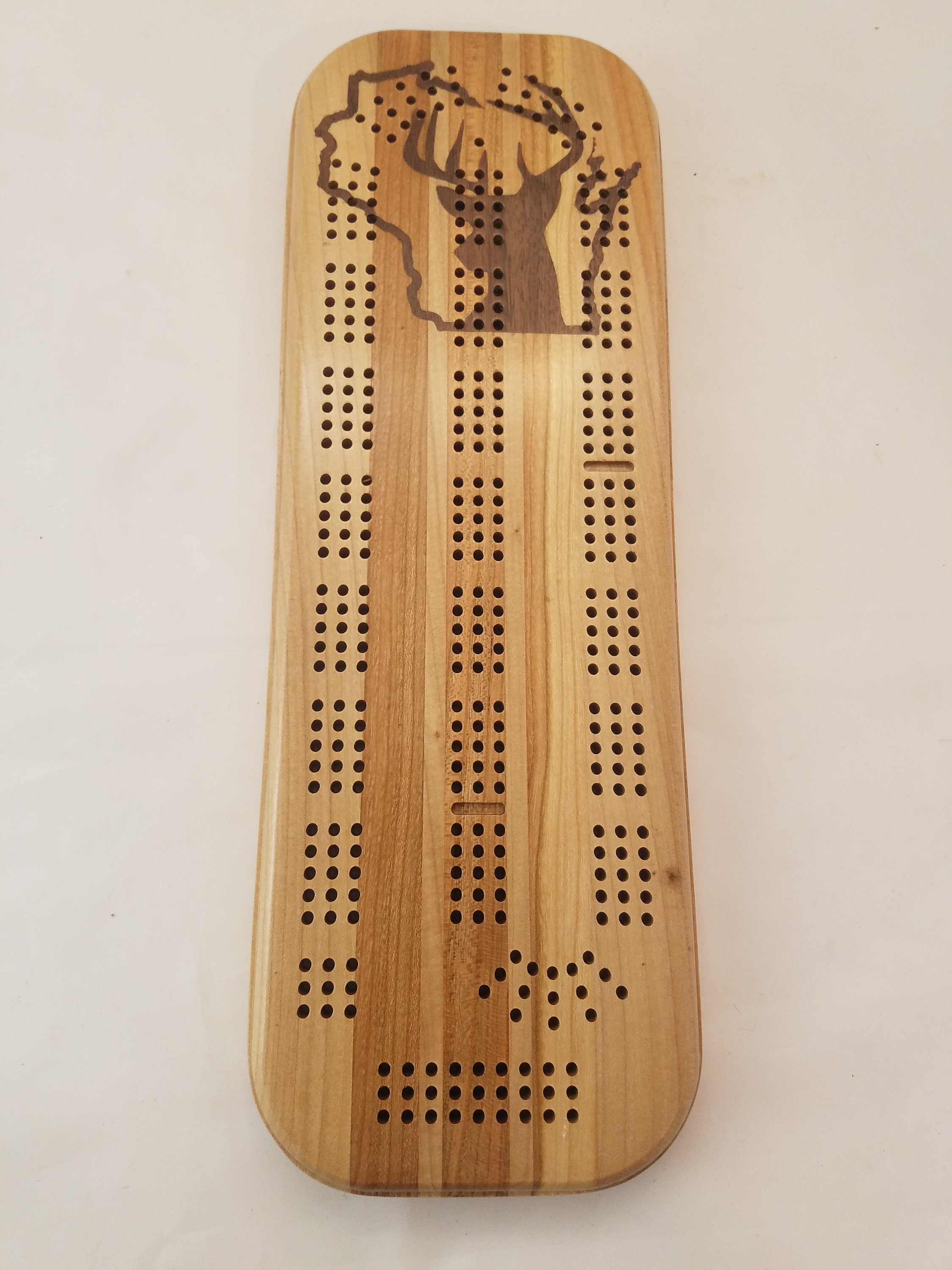 Cribbage Board, Wisconsin State Deer Inlay, 3 Spieler, gemischte ...