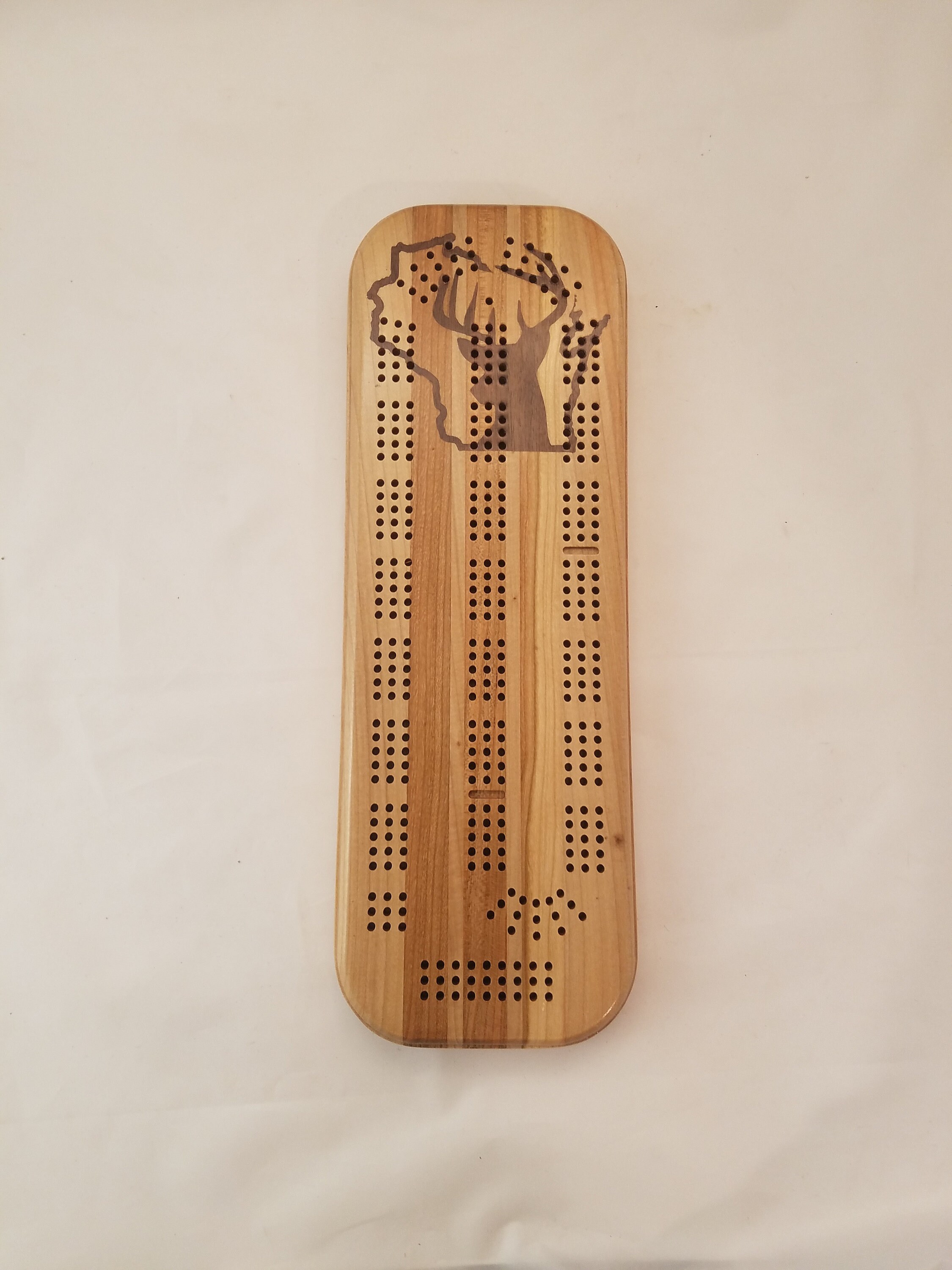 Cribbage Board, Wisconsin State Deer Inlay, 3 Spieler, gemischte ...