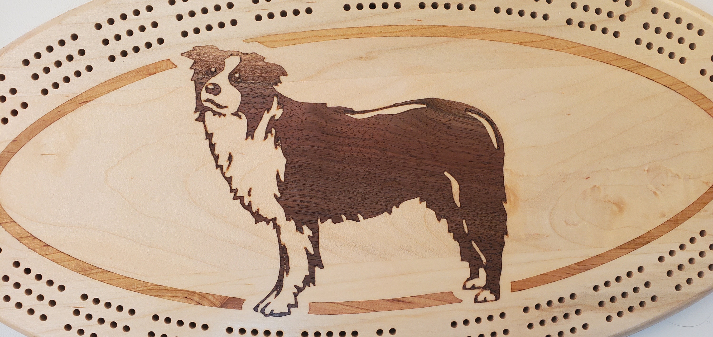 Cribbage Board, Border Collie Dog Inlay, Maple With Walnut Inlay, With ...