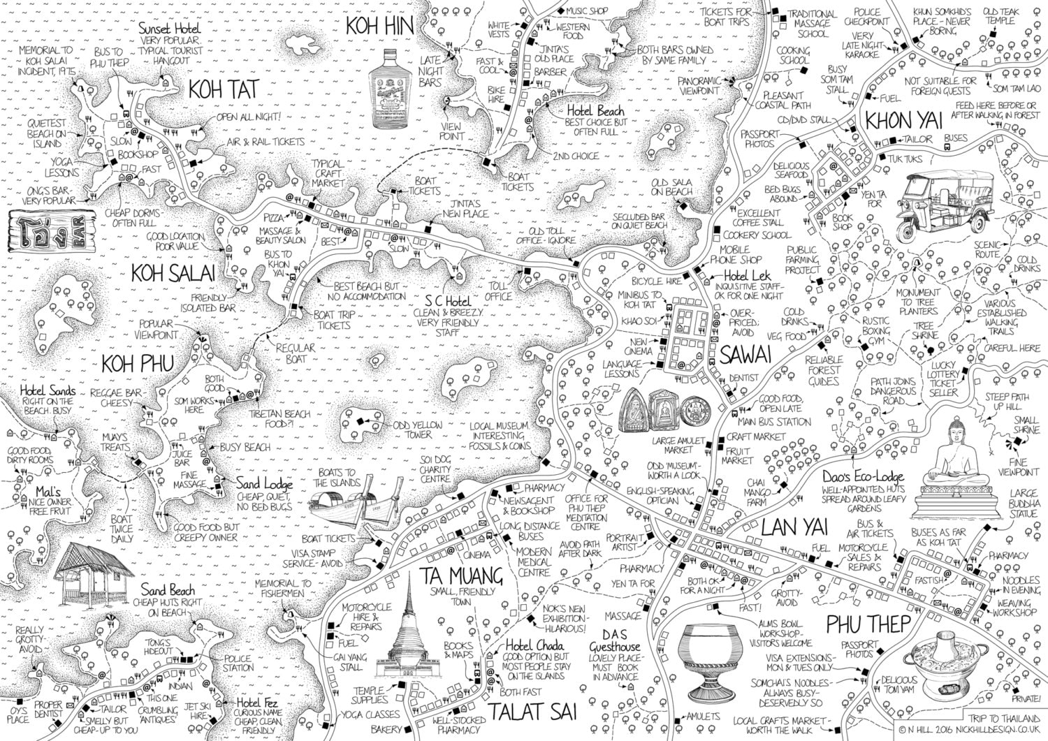 Trip to Thailand hand-drawn map | Etsy