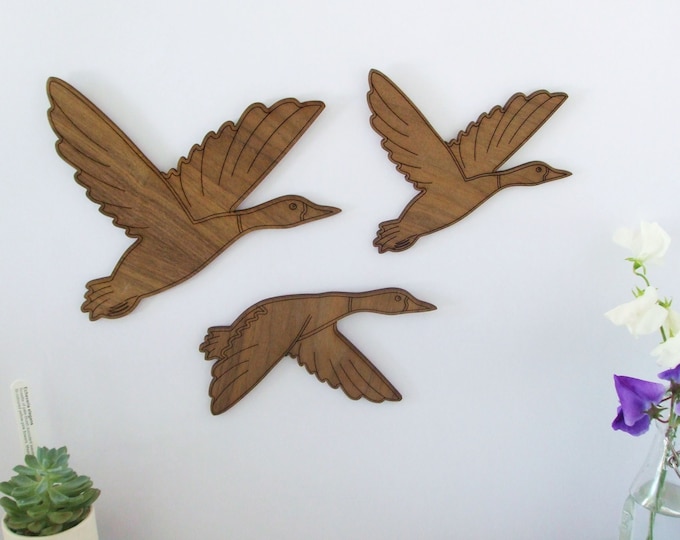 Flying Ducks Wooden Wall Art Set of Three Reversible Retro Wooden ...