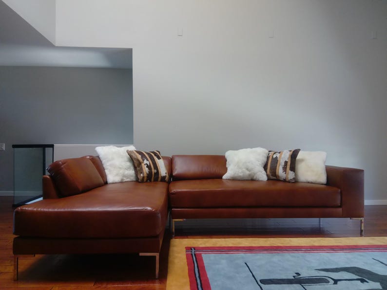 Gambrell Renard Saddle Brown Leather Sofa Chaise Sectional - Etsy Canada